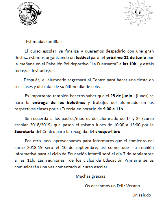 Nota fin de curso – Ceip Bartolomé Flores